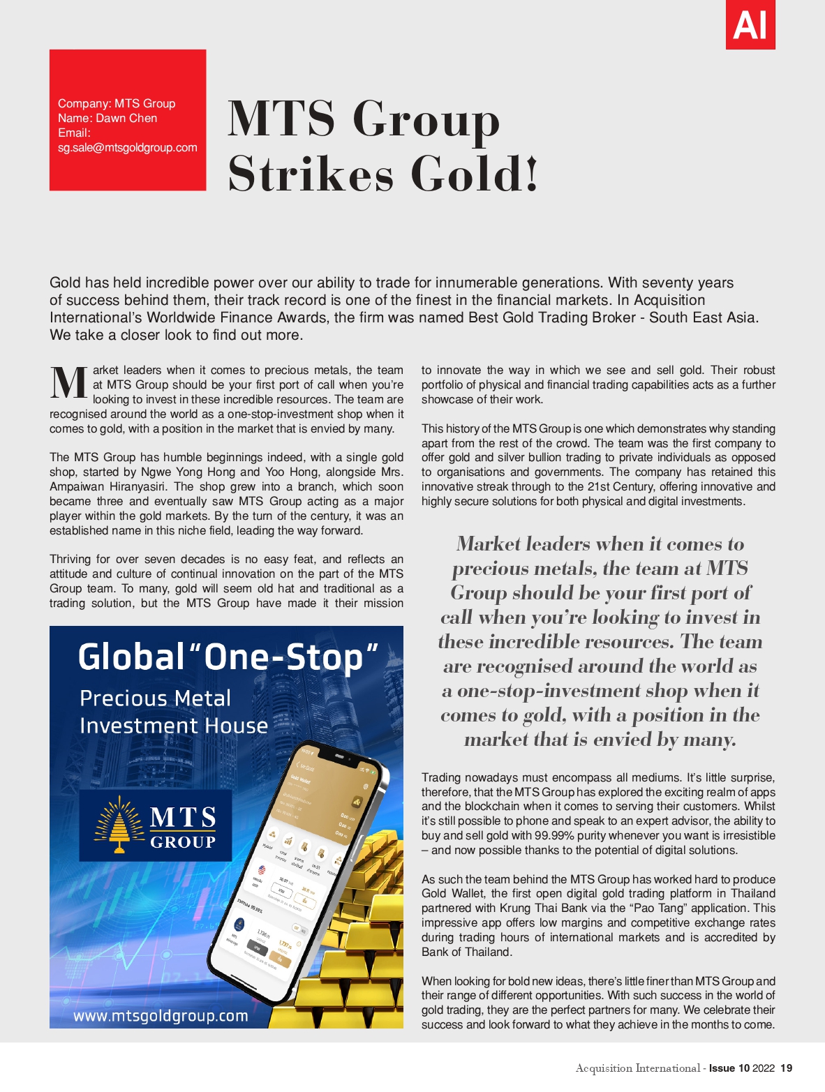 MTS Gold Group Recognized as the Best Gold Trading Broker in South East ...